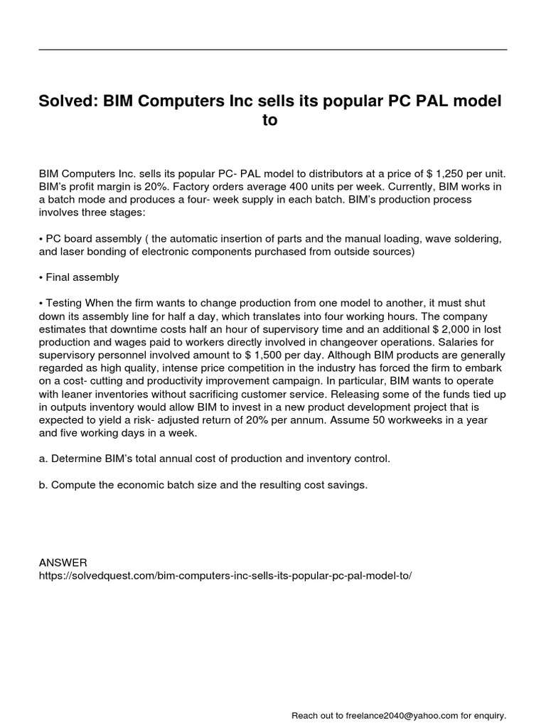 Bim Computers Inc Sells Its Popular PC Pal Model To | Download Free PDF ...