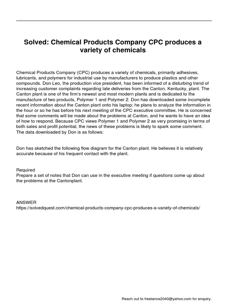 Chemical Products Company CPC Produces A Variety of Chemicals | PDF ...