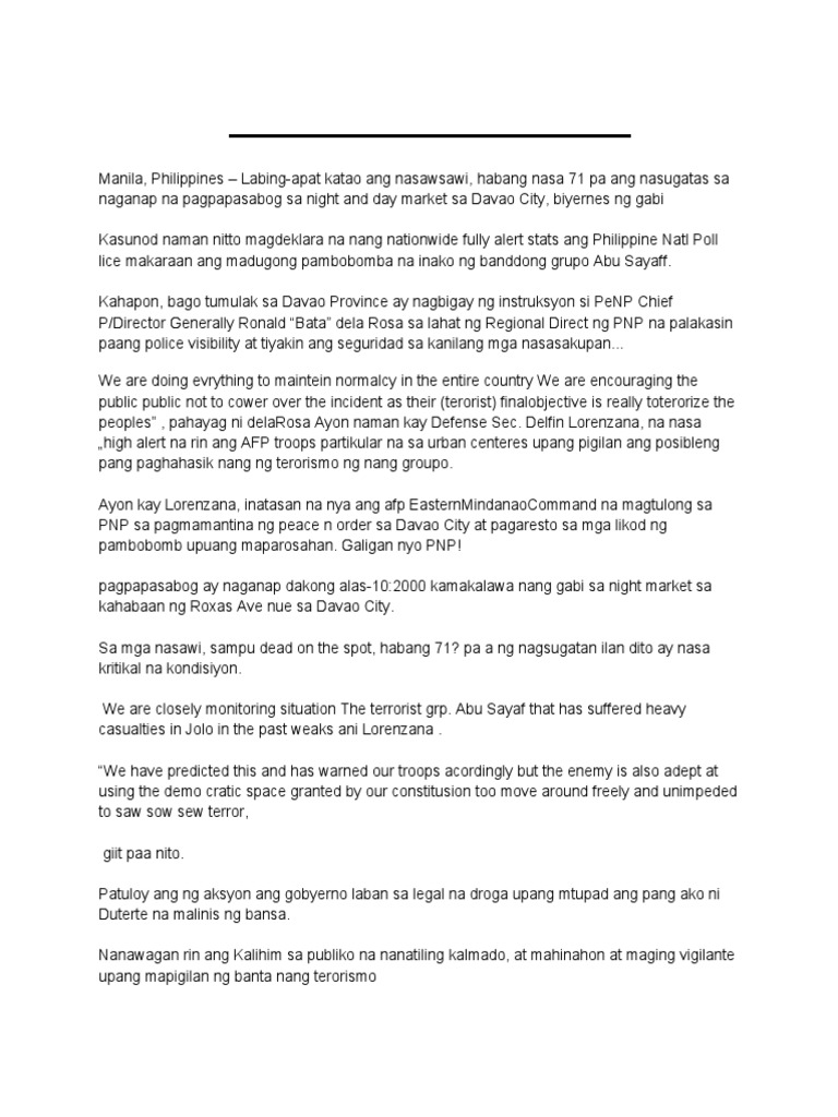 Copyreading and Headline Writing Exercise Filipino Category | PDF