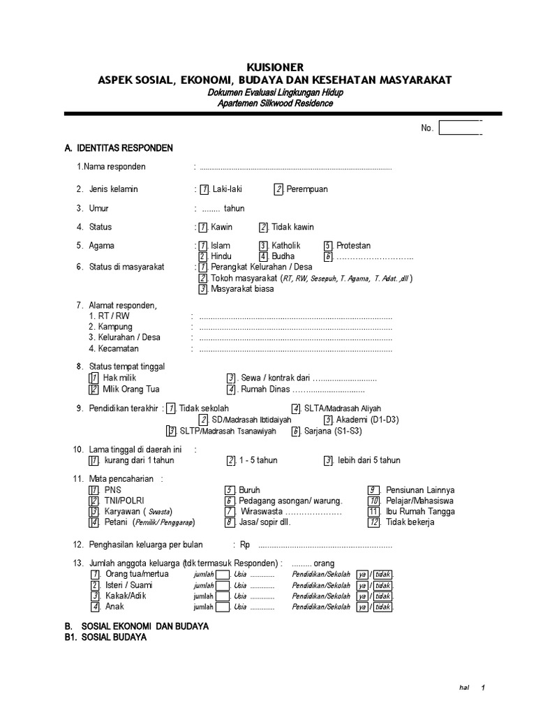 Kuisioner Sosek Silkwood | PDF