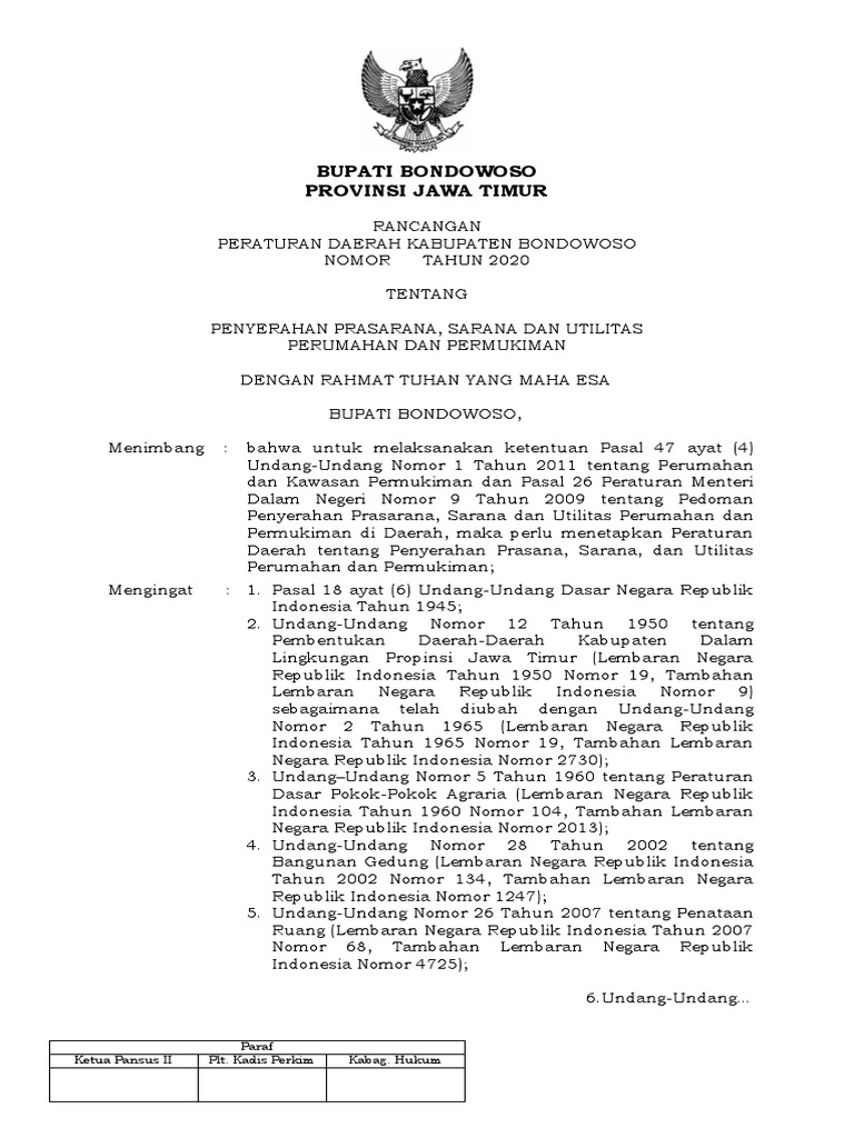 DRAFT Contoh Raperda Penyerahan Prasarana Sarana Dan Utilitas Perumahan | PDF