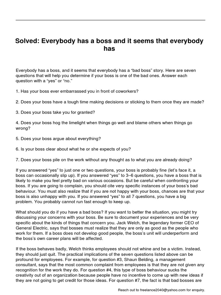 Everybody Has A Boss and It Seems That Everybody Has | PDF | Behavior ...