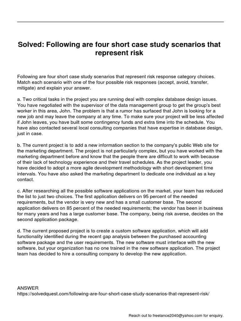 Risk Response Case Studies Explained | PDF | Application Software | Risk