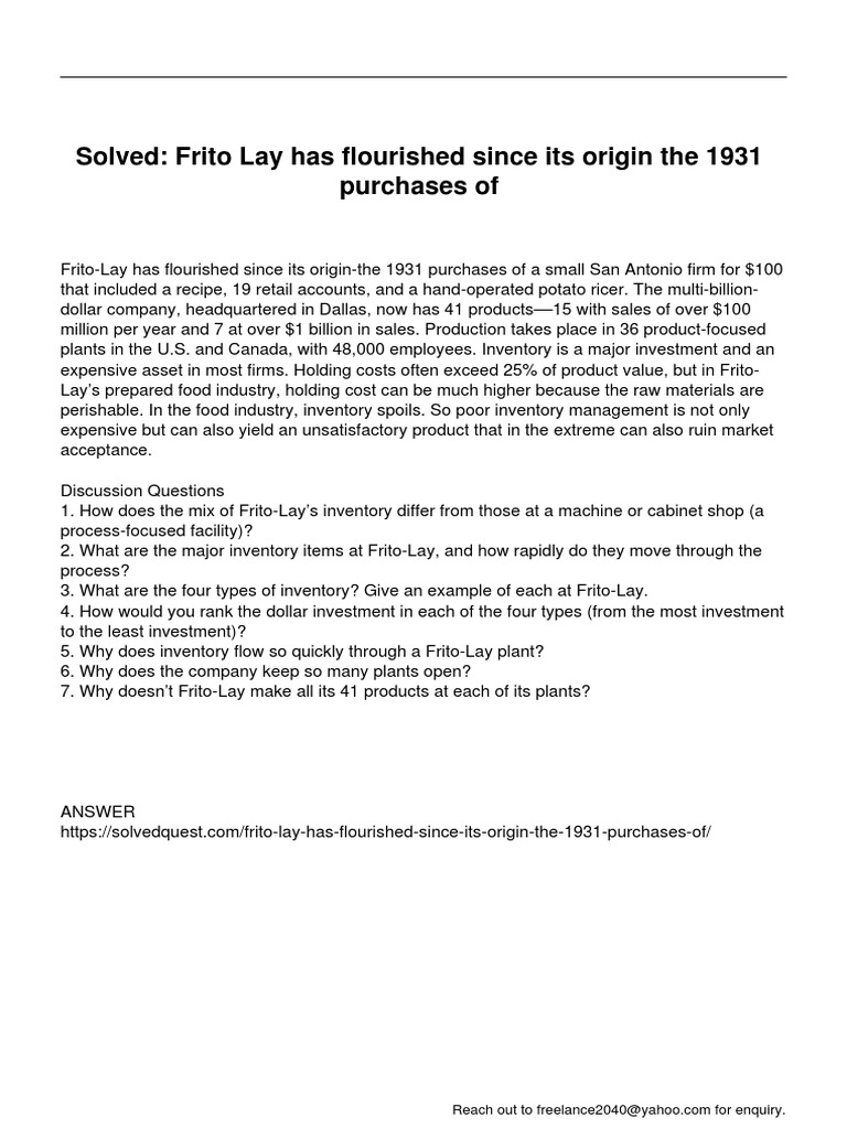 Frito-Lay Inventory Management Insights | PDF | Inventory | Investing