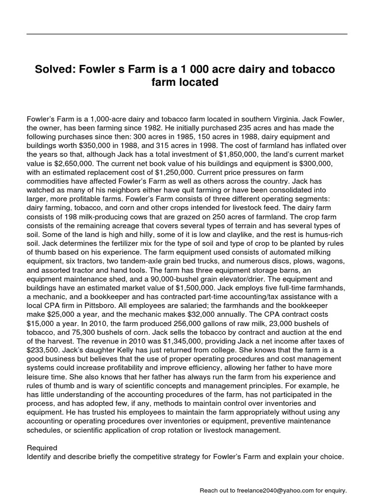 Fowler S Farm Is A 1 000 Acre Dairy and Tobacco Farm Located | PDF ...