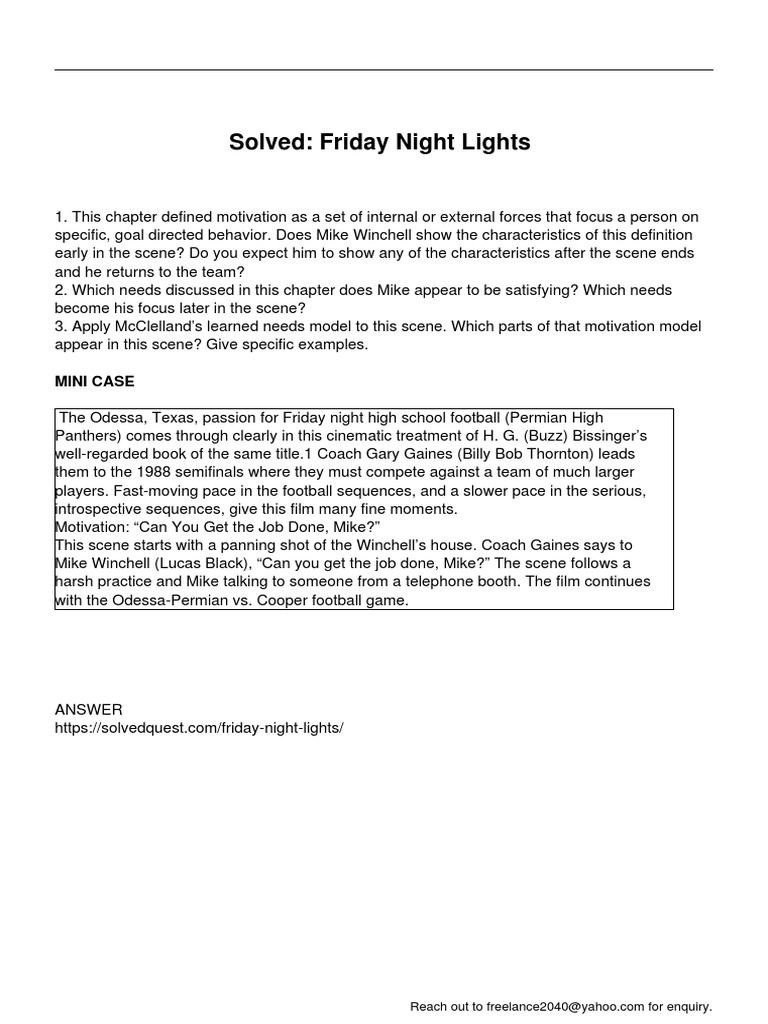 Analyzing Motivation in Friday Night Lights | PDF | Applied Psychology ...