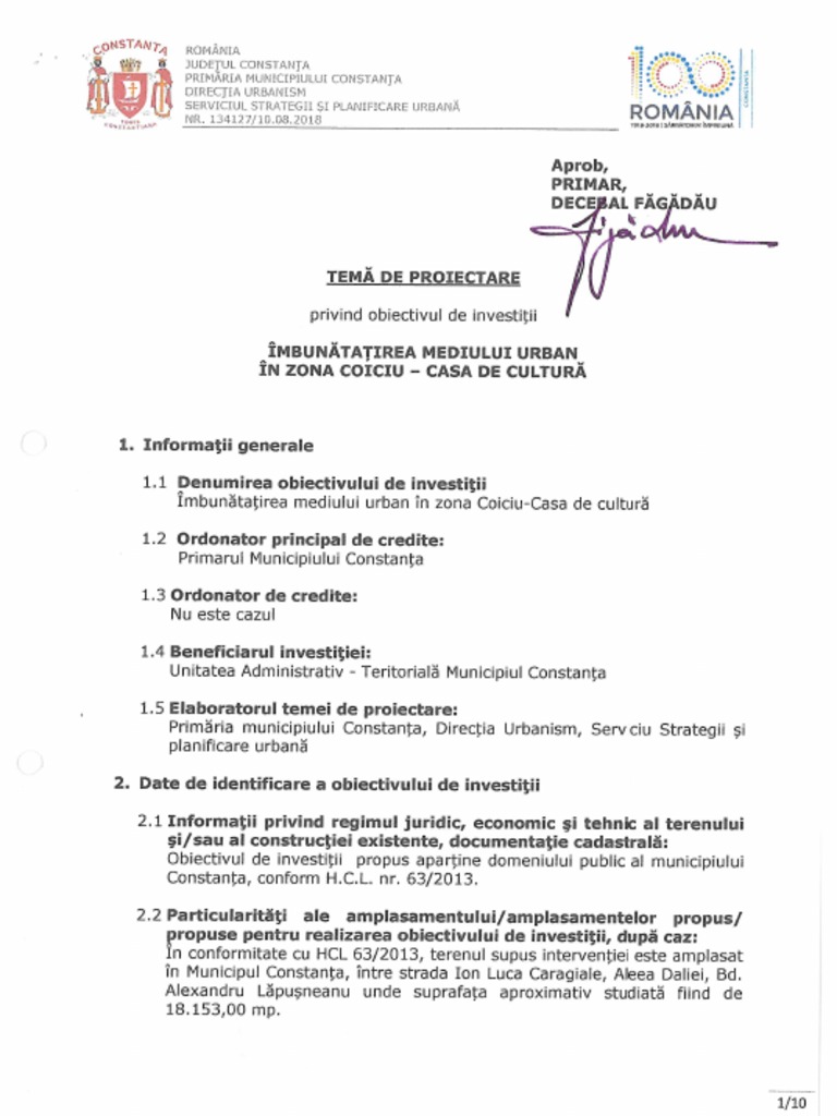 Tema de Proiectare Parc Casa de Cultura | PDF