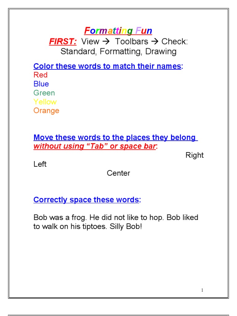 First:: View Toolbars Check: Standard, Formatting, Drawing | PDF