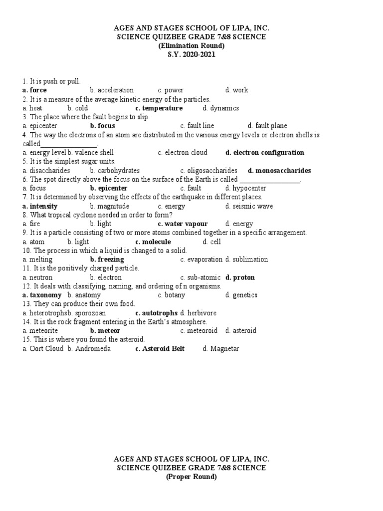 Grade 7-10 Science Quizbee Questions | PDF | Heart Valve | Volcano