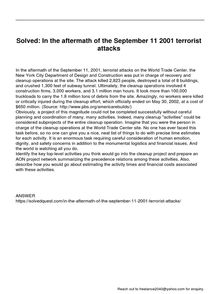 In The Aftermath of The September 11 2001 Terrorist Attacks | PDF ...