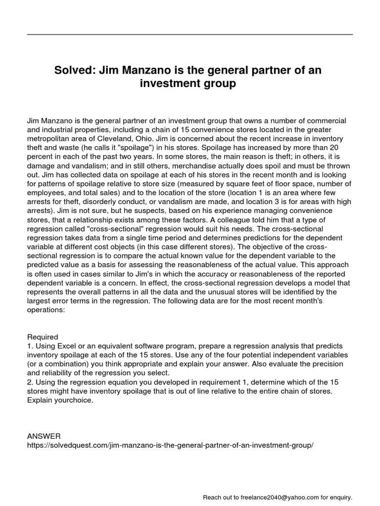 Jim Manzano Is The General Partner of An Investment Group | PDF ...