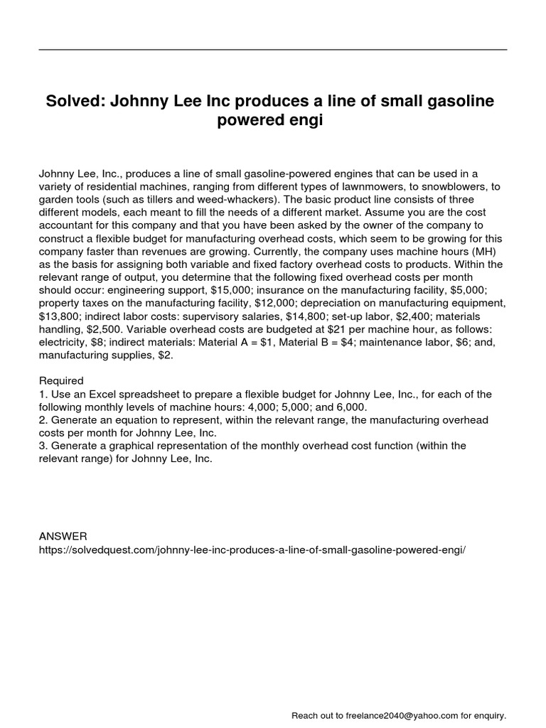Flexible Budget for Johnny Lee Inc. Engines | PDF | Business | Economies