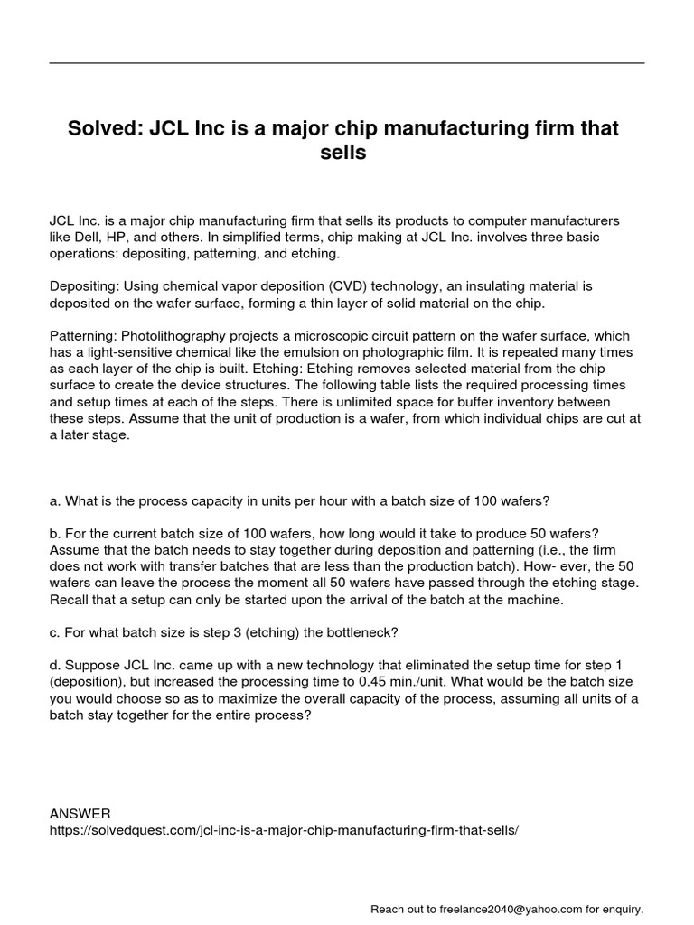 JCL Inc Is A Major Chip Manufacturing Firm That Sells | PDF | Integrated Circuit | Wafer ...