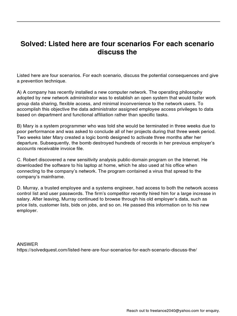 Listed Here Are Four Scenarios For Each Scenario Discuss The | PDF ...