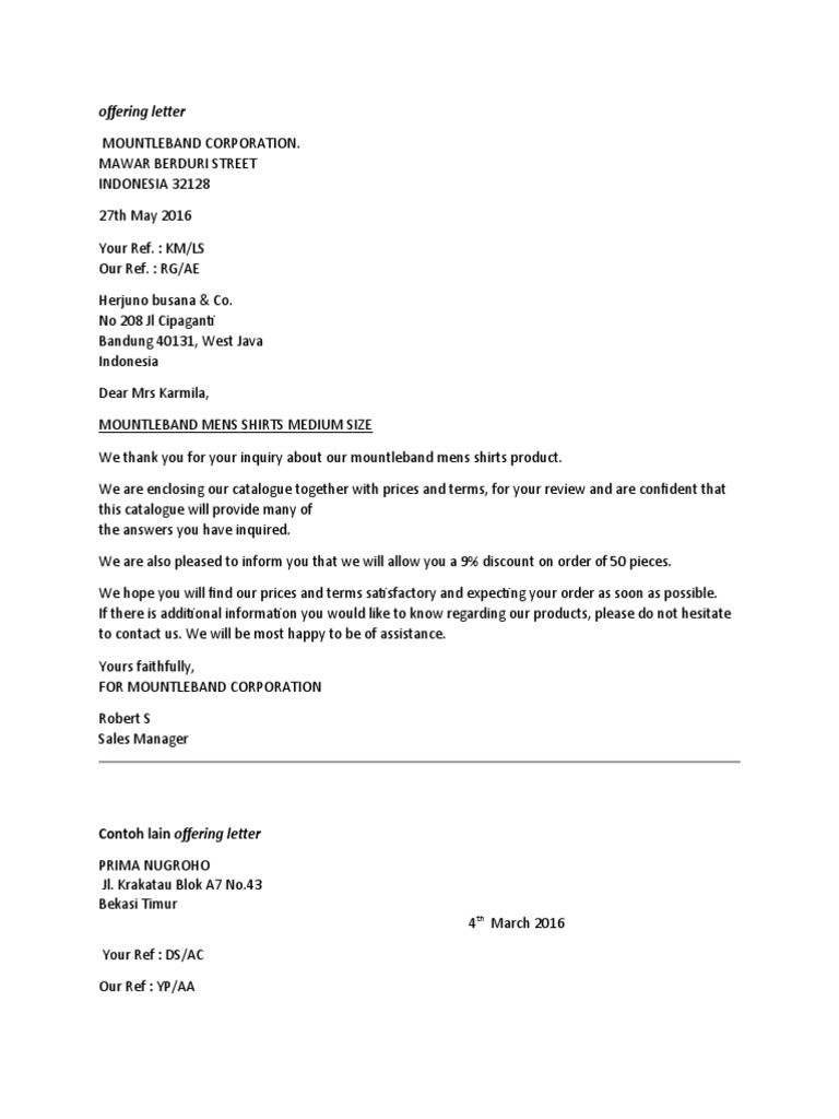 Contoh Lain Offering Letter | PDF