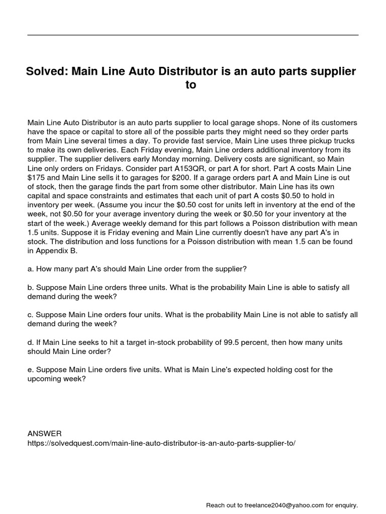 Main Line Auto Distributor Is An Auto Parts Supplier To | PDF ...