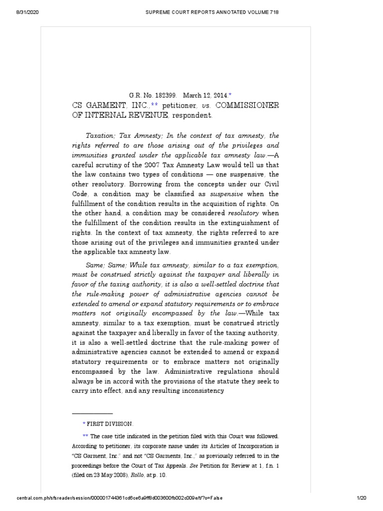 CS-GARMENT-INC-vs-CIR ESCRA | PDF | Internal Revenue Service | Taxes