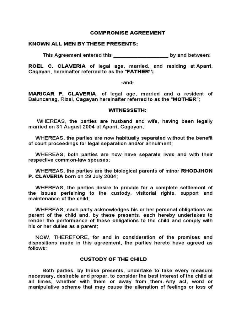 Compromise Agreement Support | PDF | Child Support | Justice