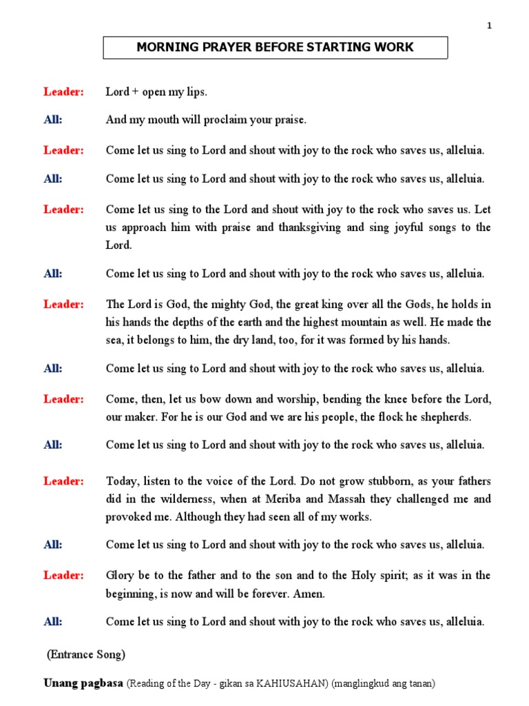Morning Prayer Before Starting Work | PDF | Glory (Religion) | God