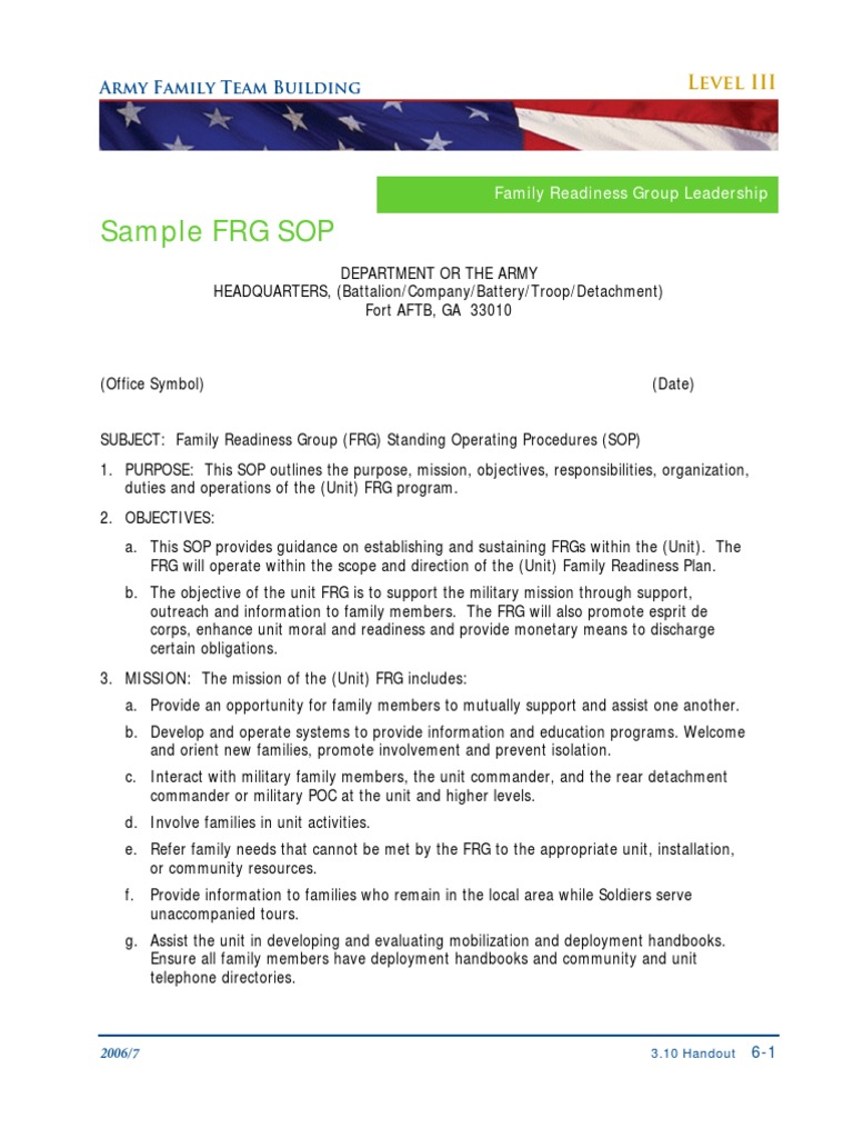 Sample FRG SOP: Army Family Team Building | Download Free PDF | Corps ...