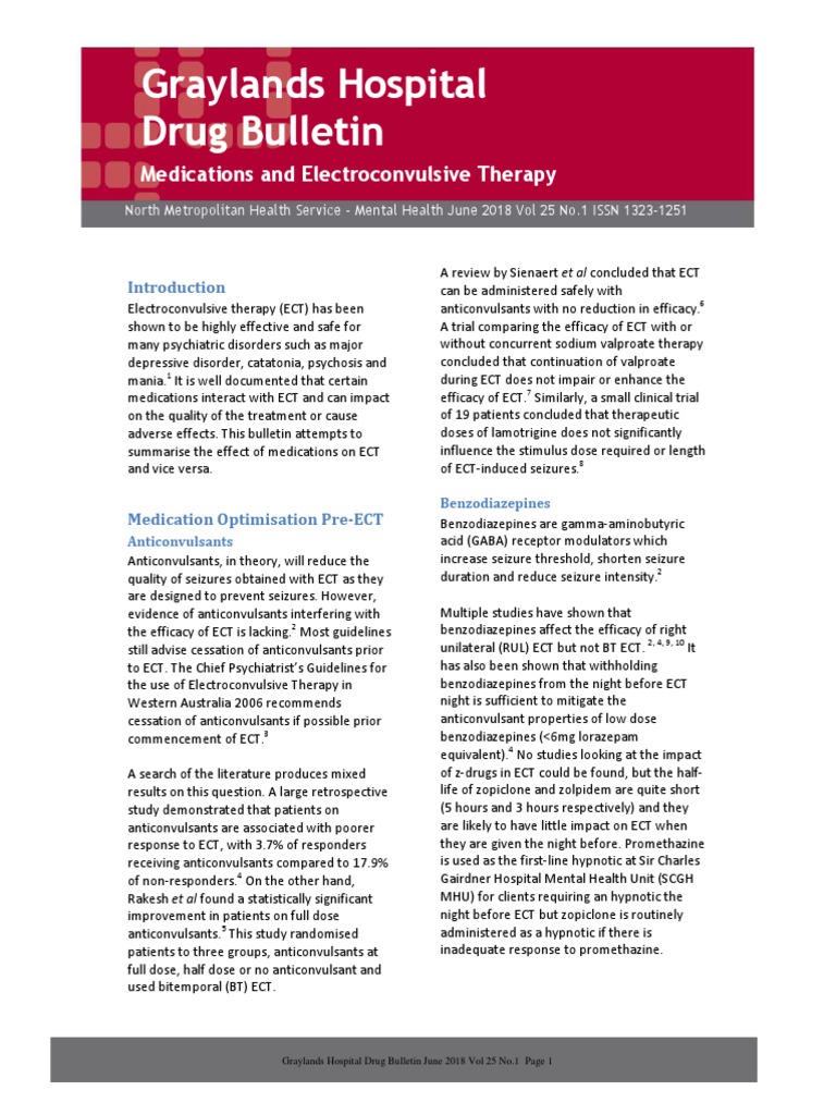 Graylands Hospital Drug Bulletin: Medications and Electroconvulsive ...