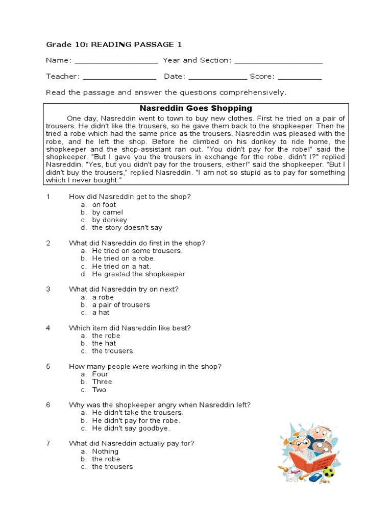 Nasreddin Goes Shopping: Grade 10: Reading Passage 1 | PDF