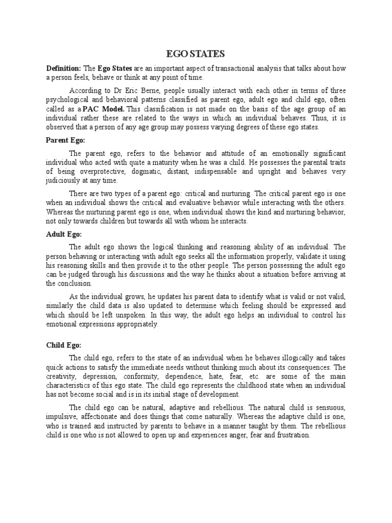 Ego States | PDF | Classical Conditioning | Behaviorism