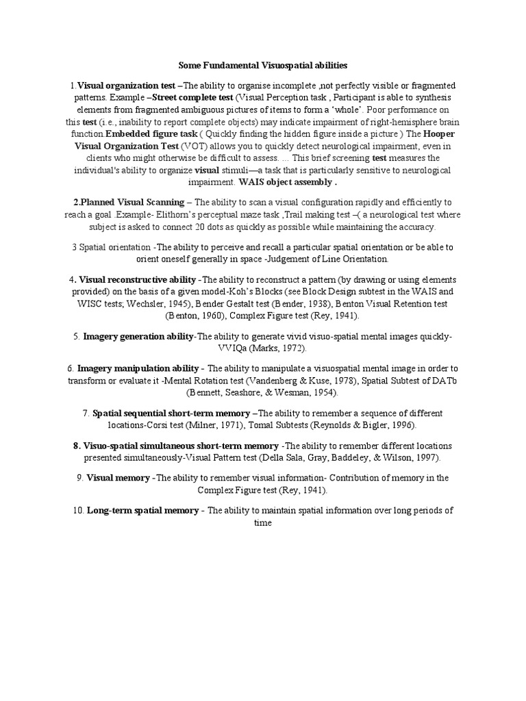Some Fundamental Visuospatial Abilities | PDF | Mental Image | Wechsler ...