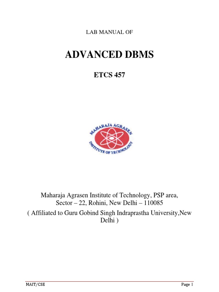 Lab Manual of Advanced Dbms Etcs 457 Ind | PDF | Database Index | Relational Database
