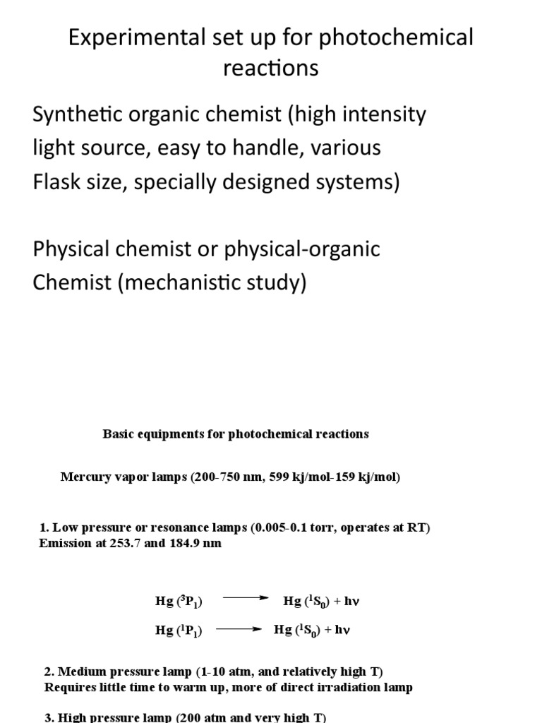 Experimental Set Up For Photochemical Reactions | PDF | Photochemistry ...