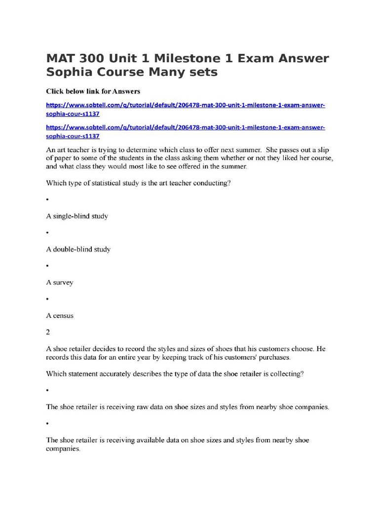 PDF Mat 300 Unit 1 Milestone 1 Exam Answer Sophia Course Many Sets ...
