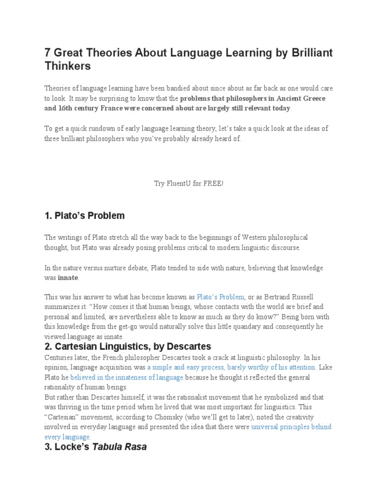7 Key Theories of Language Learning | PDF | Language Acquisition ...