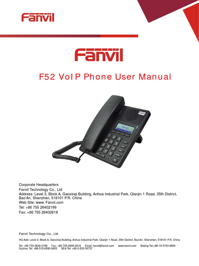 F52 Voip Phone User Manual: Fanvil Technology Co., LTD | PDF ...