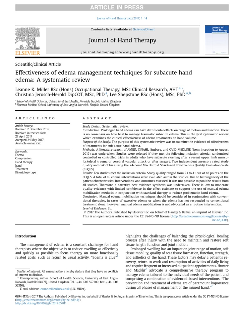 Edema Management Techniques for Hands | PDF | Randomized Controlled ...