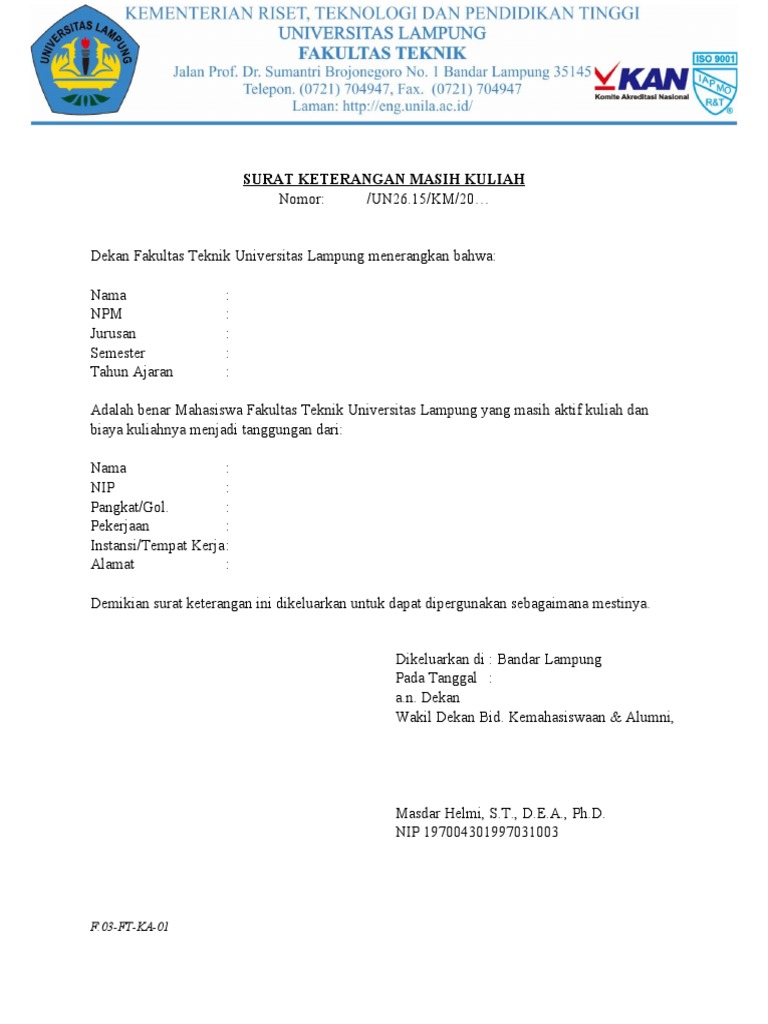 4 Surat Keterangan Masih Kuliah Pdf