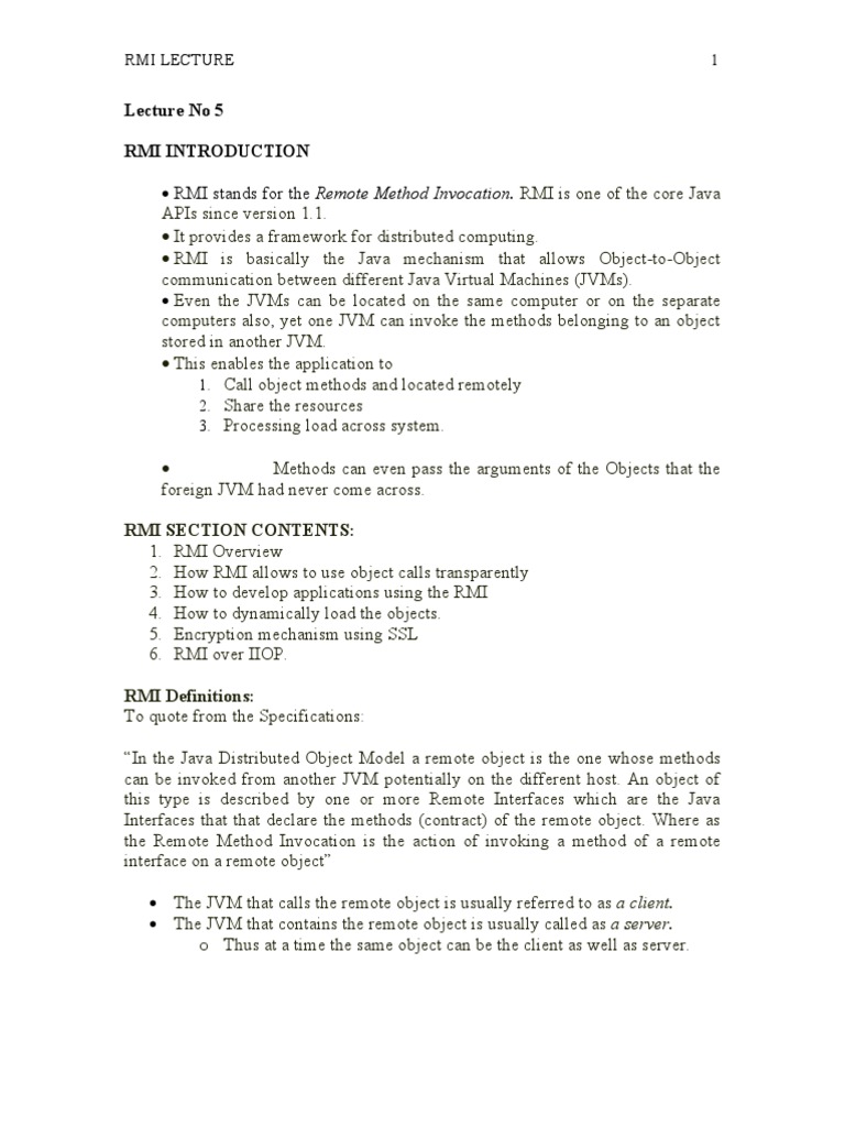 Lecture 5 Rmi Introduction Pdf Internet Protocol Suite Java Virtual Machine