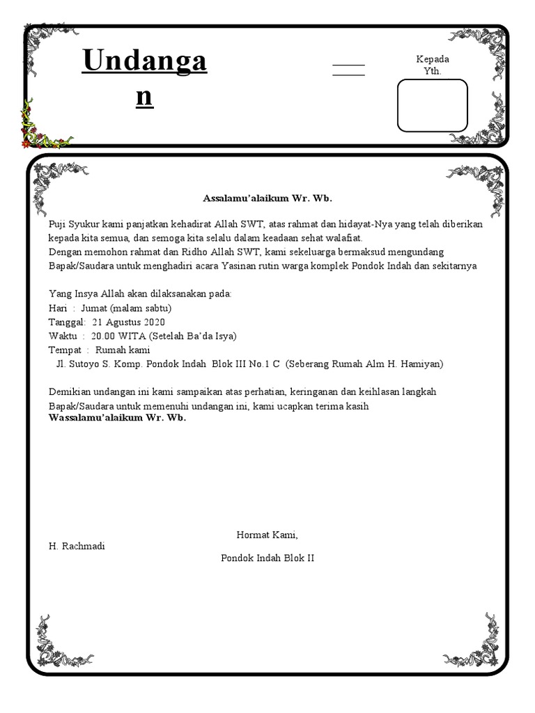 Undangan Yasinan Rutin Pondok Indah | PDF