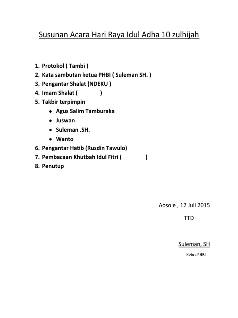 Susunan Acara Hari Raya Idul Fitri 1 Sawal 1436 H | PDF