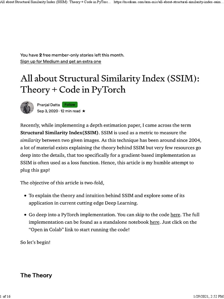All About Structural Similarity Index (SSIM) - Theory + Code in PyTorch - by Pranjal Datta - SRM ...