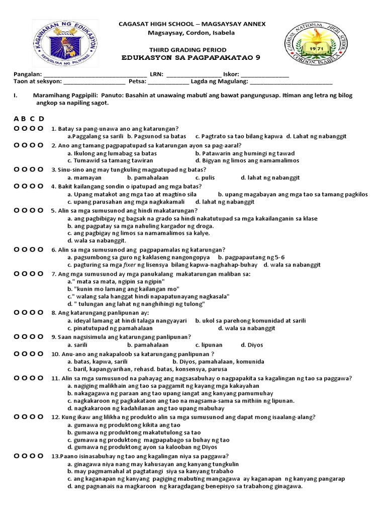 Esp 9 3rd Grading | PDF