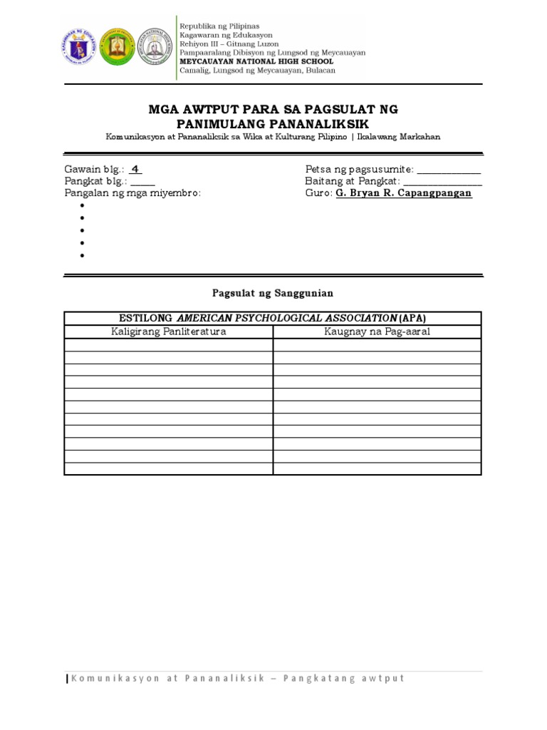 Templeyt para Sa Gawain 4 Talasanggunian | PDF