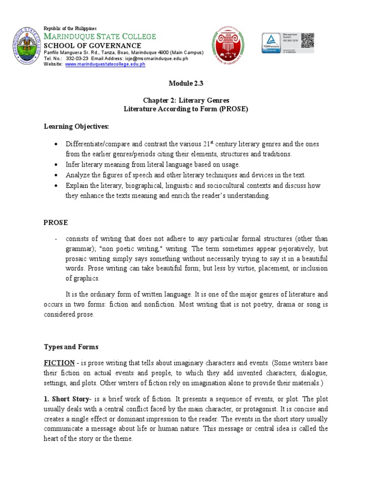 Module 2.3 - PROSE | PDF | Plot (Narrative) | Narration