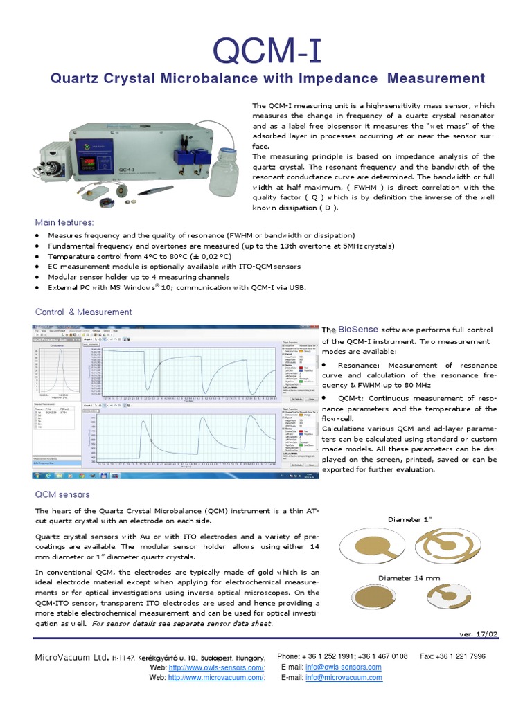 Quartz Crystal Microbalance With Impedance Measurement: Main Features ...