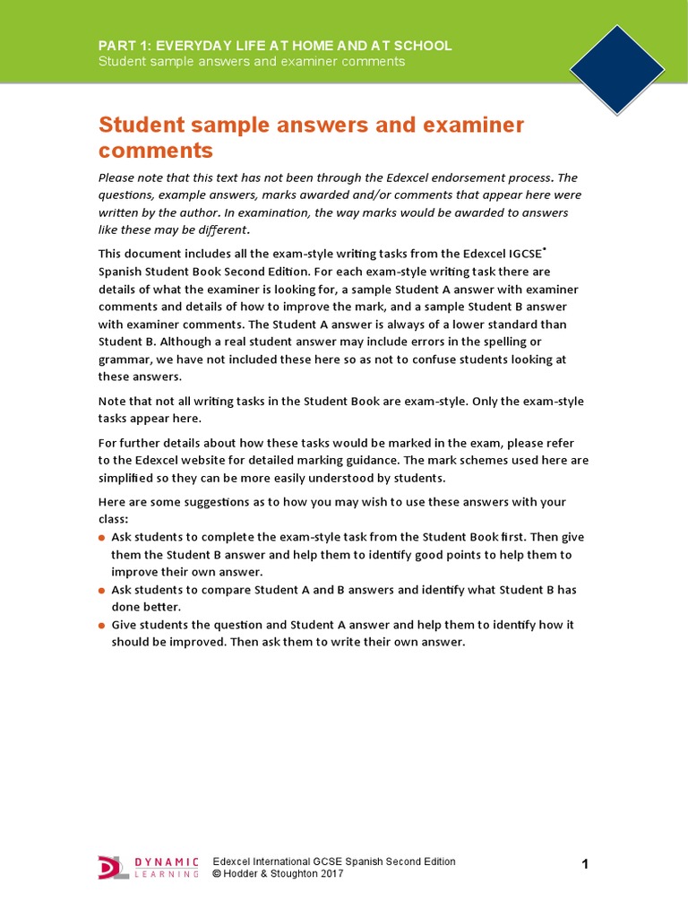 Edex IGCSE Spanish 2e SA Part 1 | PDF | Linguistics | Qualifications