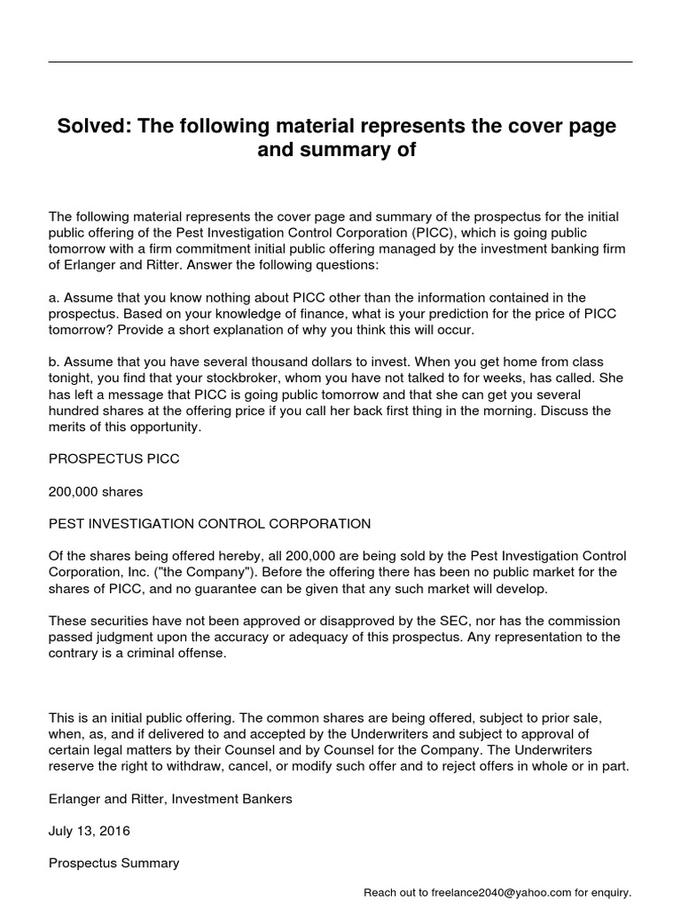 PICC IPO Prospectus Summary and Analysis | PDF | Initial Public ...