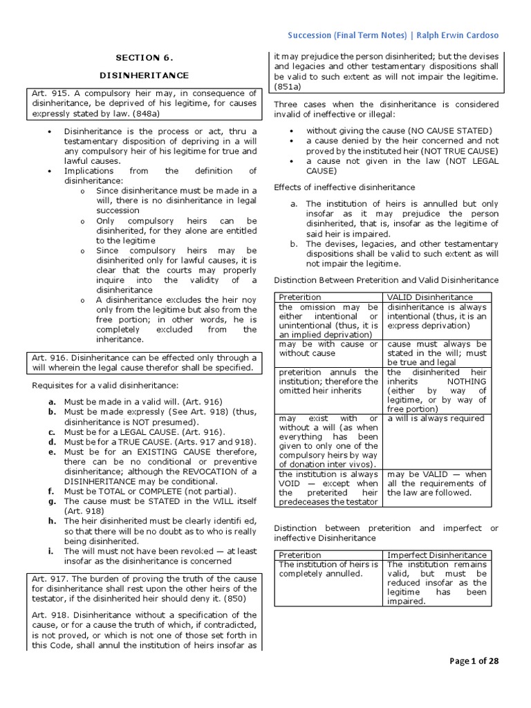 Section 6. Disinheritance: Succession (Final Term Notes) - Ralph Erwin ...