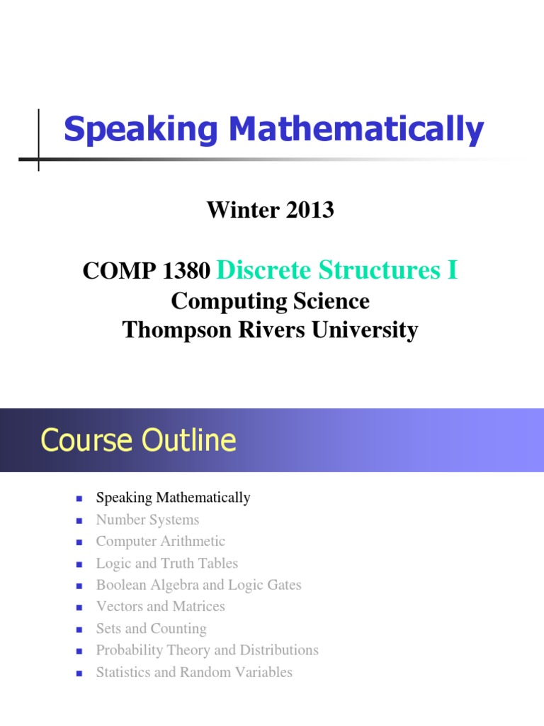 Speaking Mathematically: Discrete Structures I | PDF | Function ...