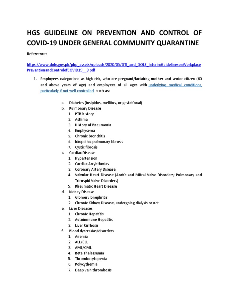 Hgs Guideline On Prevention and Control of Covid-19 Under General ...