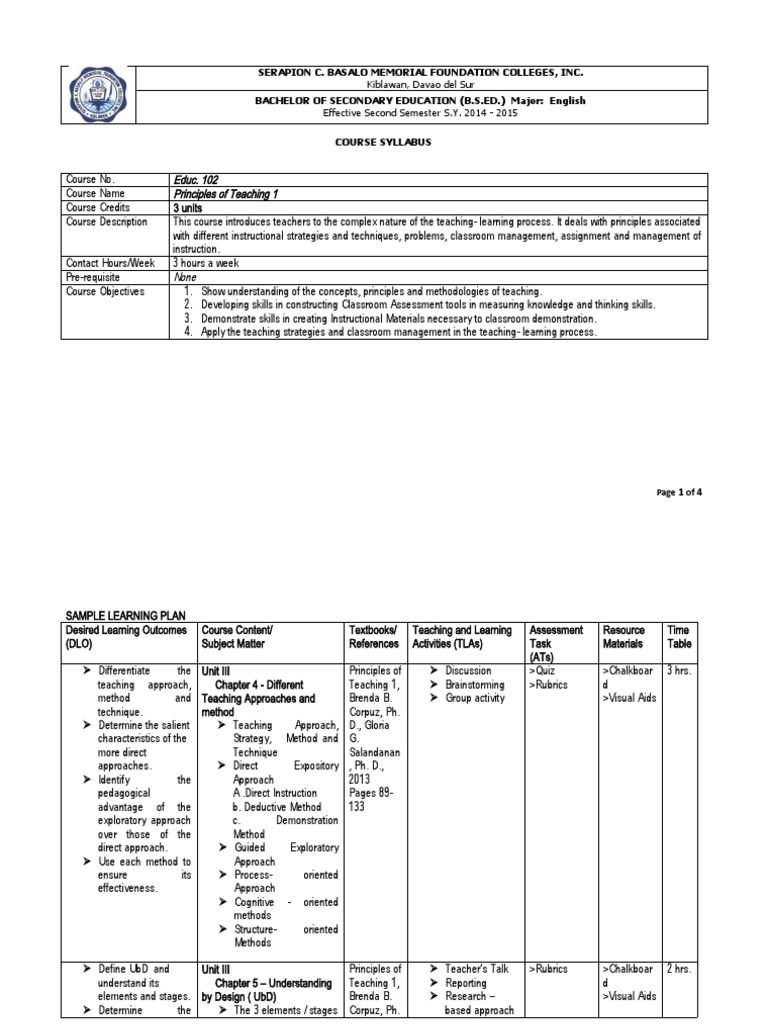 Educ. 102 Principles of Teaching 1 | PDF | Educational Assessment ...