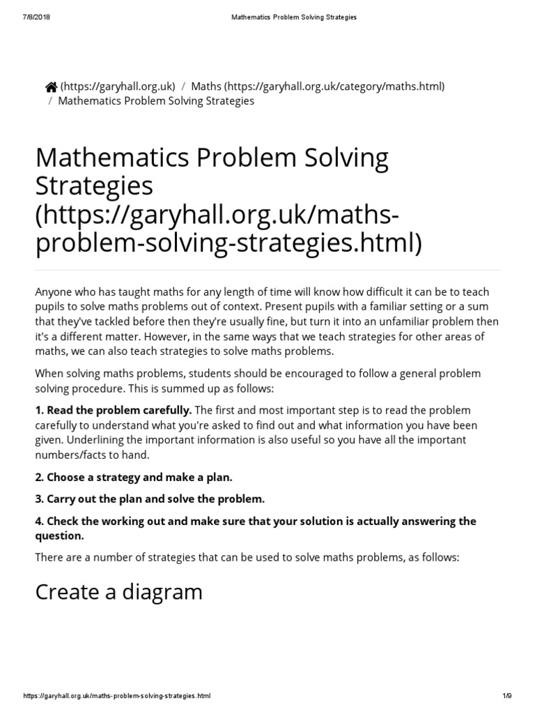 Mathematics Problem Solving Strategies | PDF | Teaching Mathematics ...